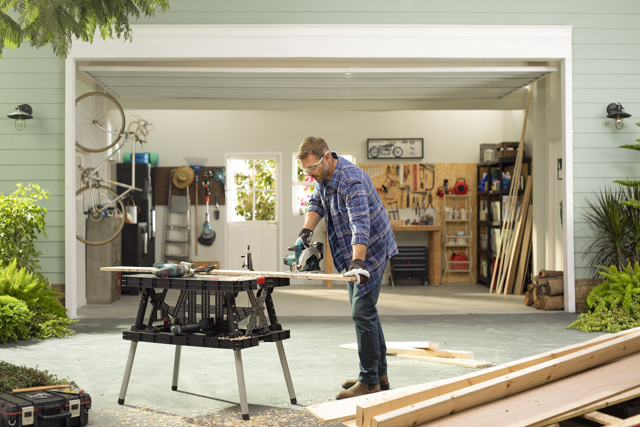 Folding Garage Workbench JAORD Metal Foldable Work Bench Table,